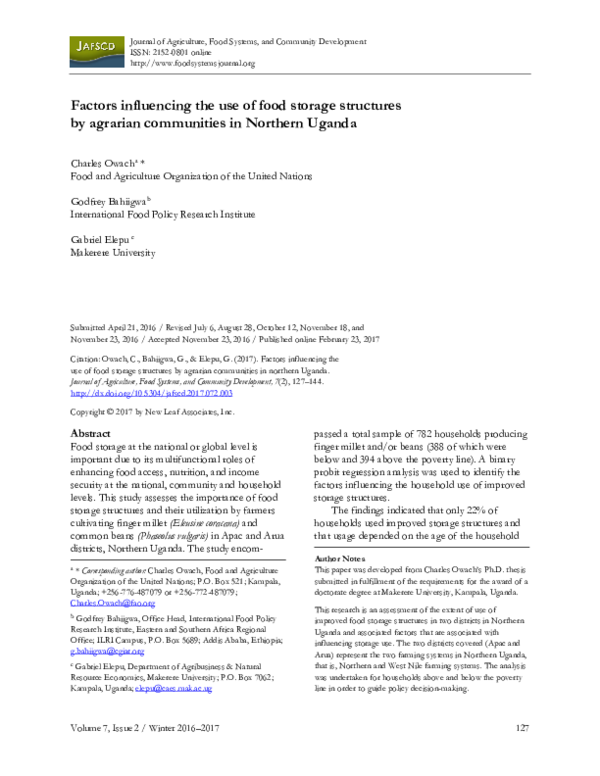 (PDF) Factors Influencing the Use of Food Storage Structures by Agrarian Communities in Northern ...