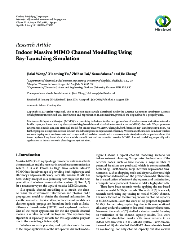 (PDF) Indoor Massive MIMO Channel Modelling Using Ray-Launching Simulation