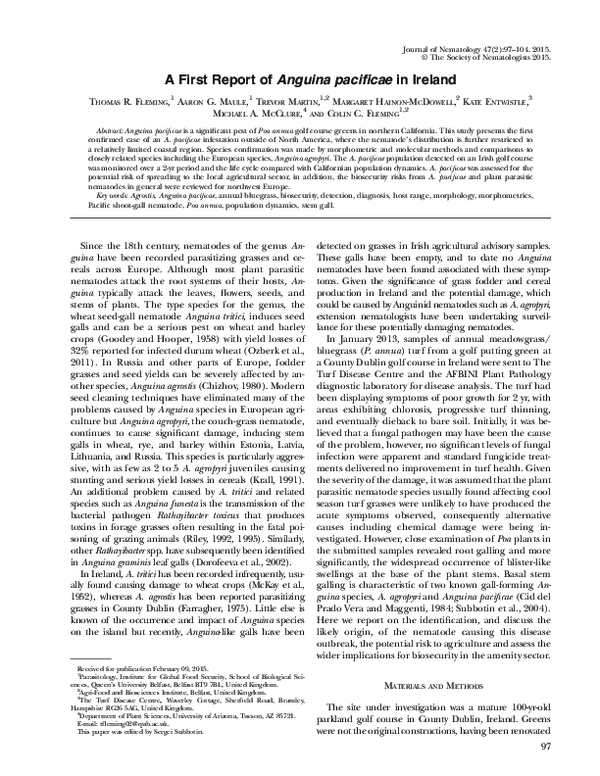 (PDF) A First Report of Anguina pacificae in Ireland | Aaron Maule ...