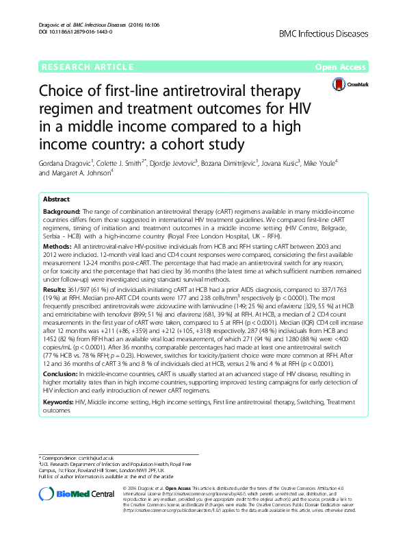 (PDF) Choice of first-line antiretroviral therapy regimen and treatment ...