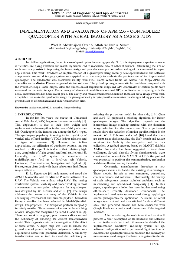(PDF) Implementation And Evaluation Of Apm 2.6 - Controlled Quadcopter With Aerial Imagery As A ...