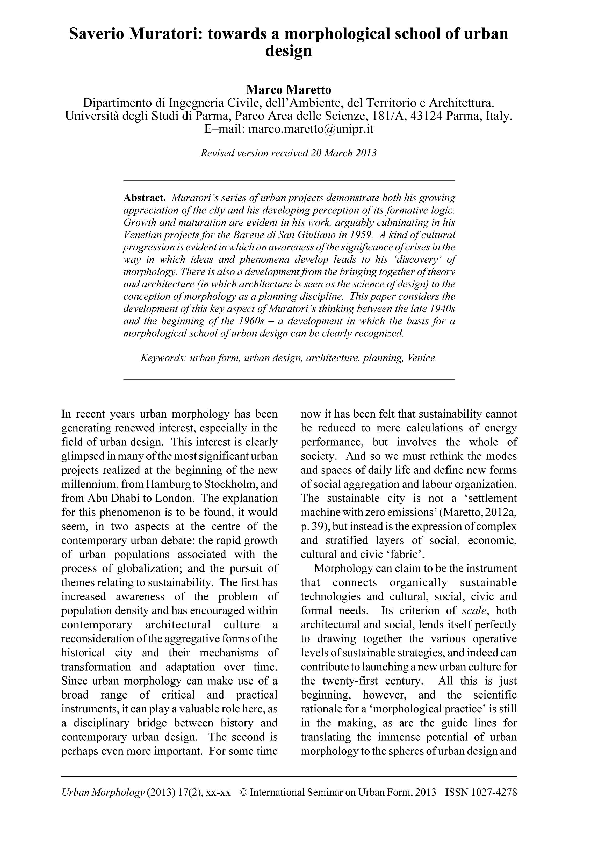 (PDF) Saverio Muratori: towards a morphological school of urban design ...