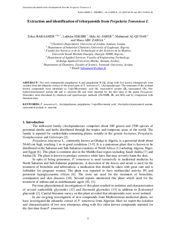 (PDF) Extraction and Identification of Triterpenoids from Pergularia ...