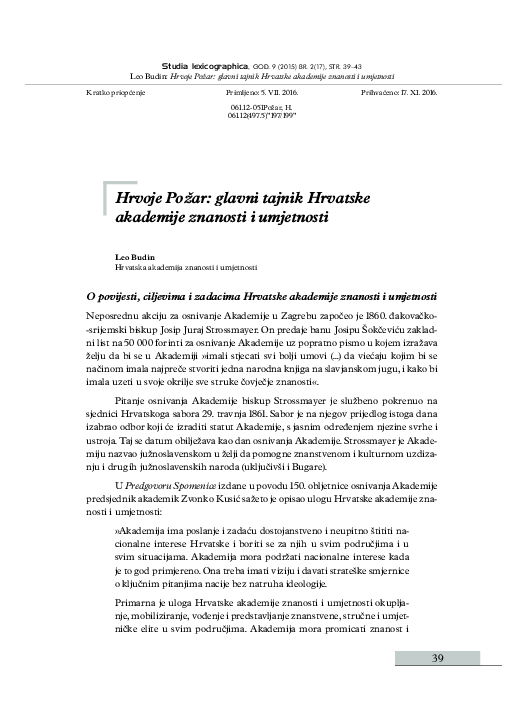 (PDF) Hrvoje Požar: glavni tajnik Hrvatske akademije znanosti i ...
