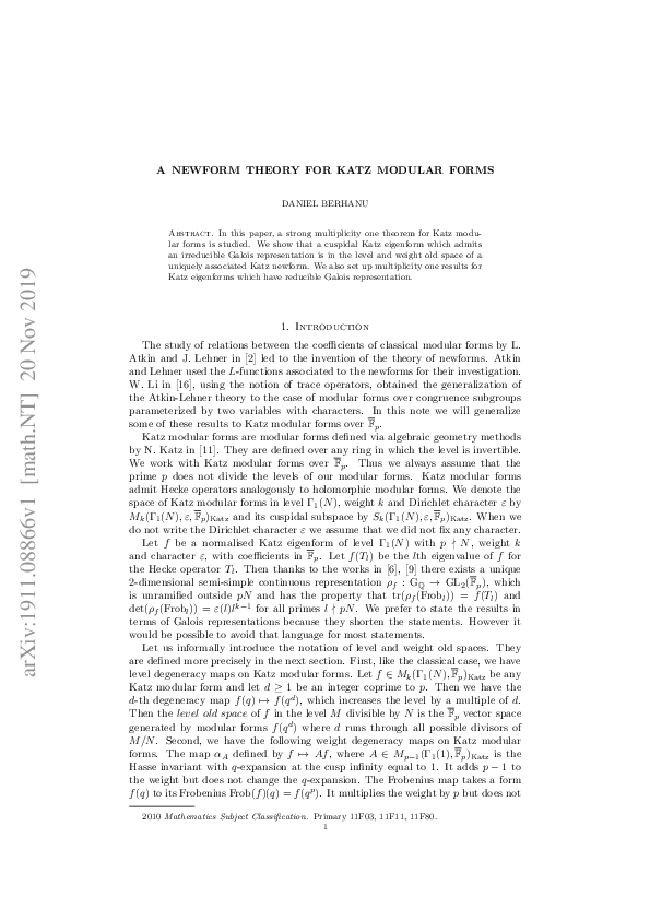 (PDF) A newform theory for Katz modular forms