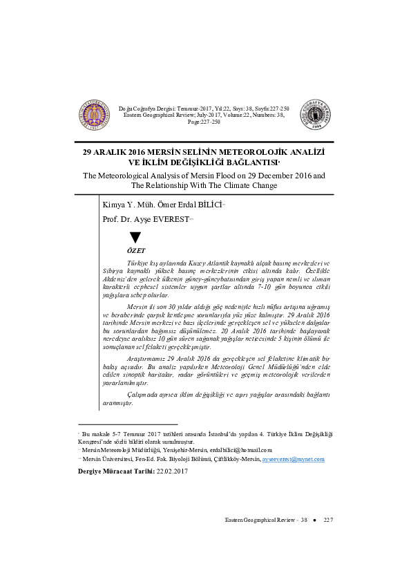 (PDF) 29 Aralik 2016 Mersi̇n Seli̇ni̇n Meteoroloji̇k Anali̇zi̇ Ve İkli̇m Deği̇şi̇kli̇ği̇ Bağlantisi