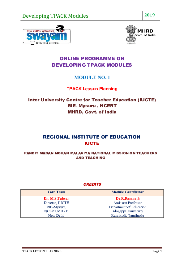 (DOC) Design and Development of TPACK Lesson Plan