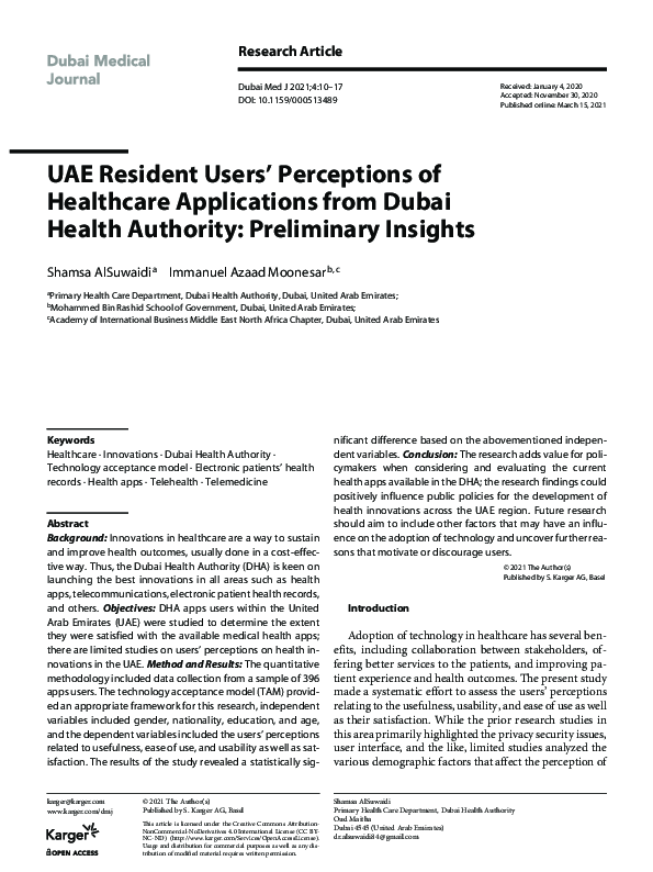 (PDF) UAE Resident Users’ Perceptions of Healthcare Applications from ...
