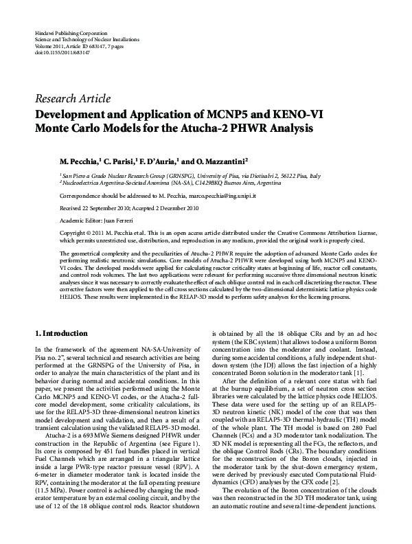 (PDF) Development and Application of MCNP5 and KENO-VI Monte Carlo Models for the Atucha-2 PHWR ...