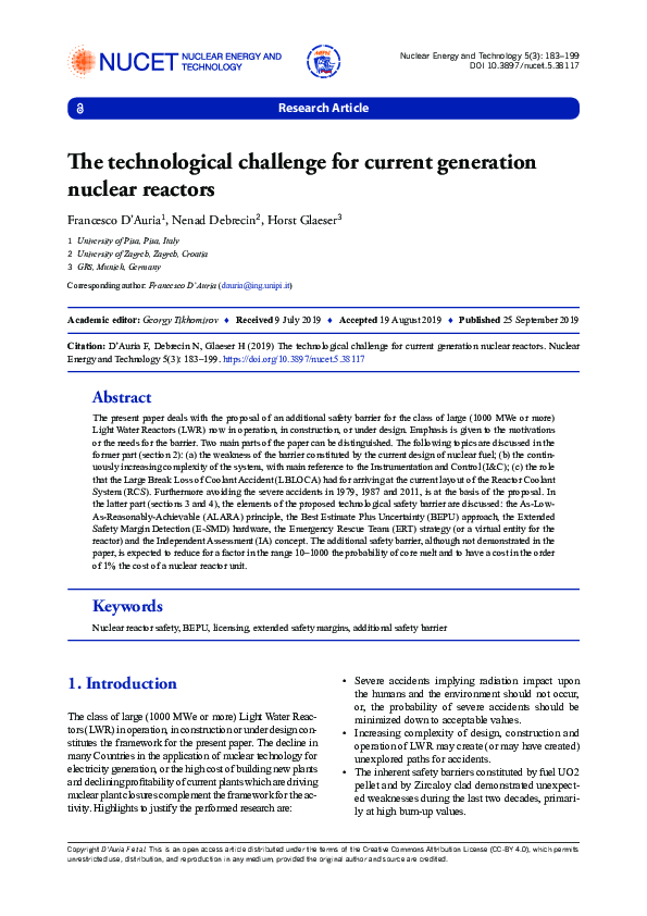 (PDF) The BEPU Challenge in Current Licensing of Nuclear Reactors