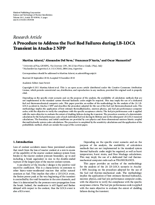(PDF) A Procedure to Address the Fuel Rod Failures During LB-LOCA ...