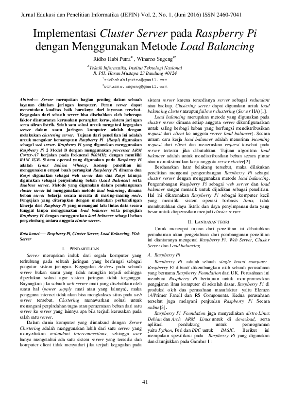 (PDF) Implementasi Cluster Server pada Raspberry Pi dengan Menggunakan Metode Load Balancing