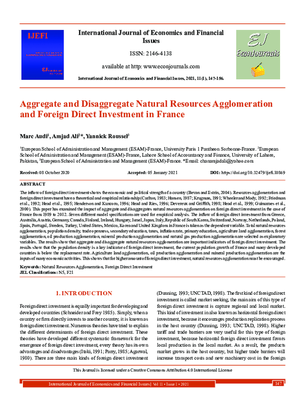 (PDF) Aggregate and Disaggregate Natural Resources Agglomeration and Foreign Direct Investment ...