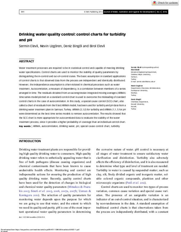 (PDF) Drinking water quality control: control charts for turbidity and pH