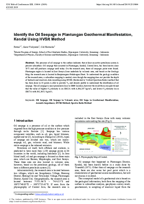 (PDF) Identify the Oil Seepage in Plantungan Geothermal Manifestation ...