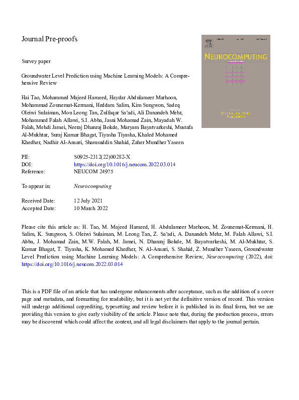 (PDF) Journal Pre-proofs Survey paper Groundwater Level Prediction ...