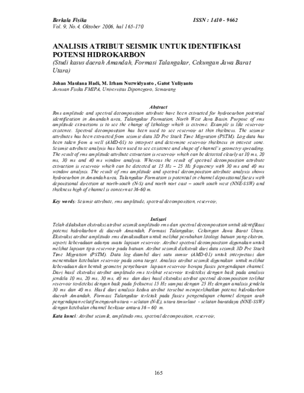 (PDF) Analisis Atribut Seismik untuk Identifikasi Potensi Hidrokarbon
