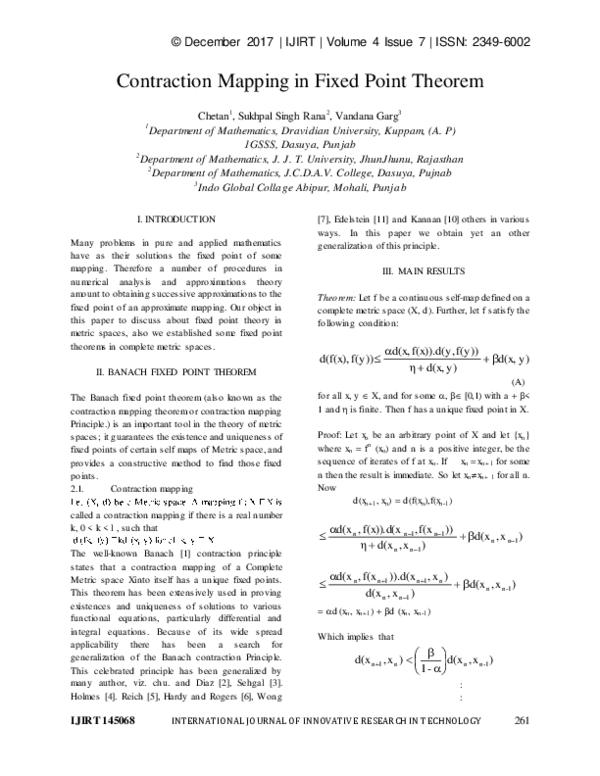 (PDF) Contraction Mapping in Fixed Point Theorem
