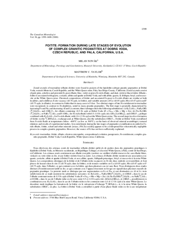 (PDF) Foitite: Formation During Late Stages of Evolution of Complex ...