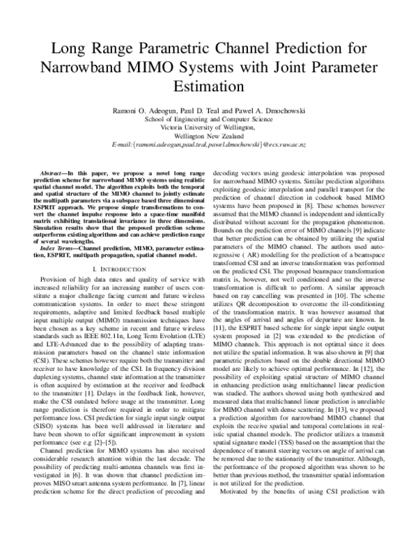 (PDF) Long range parametric channel prediction for narrowband MIMO systems with joint parameter ...