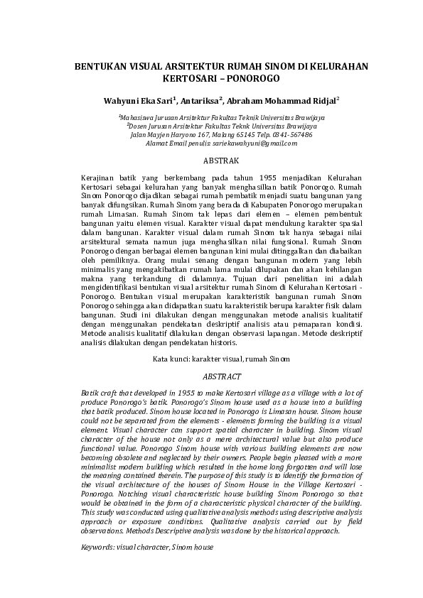 (PDF) Bentukan Visual Arsitektur Rumah Sinom DI Kelurahan Kertosari ...