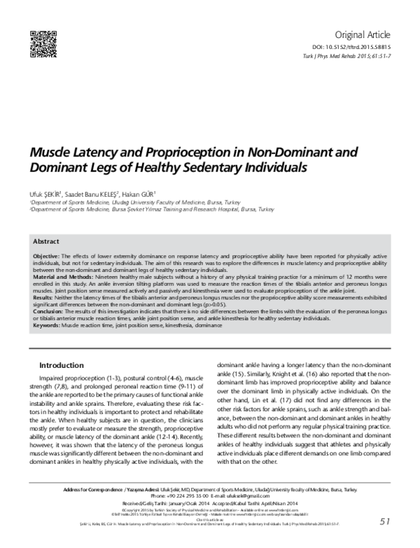 (PDF) Muscle Latency and Proprioception in Non-Dominant and Dominant ...