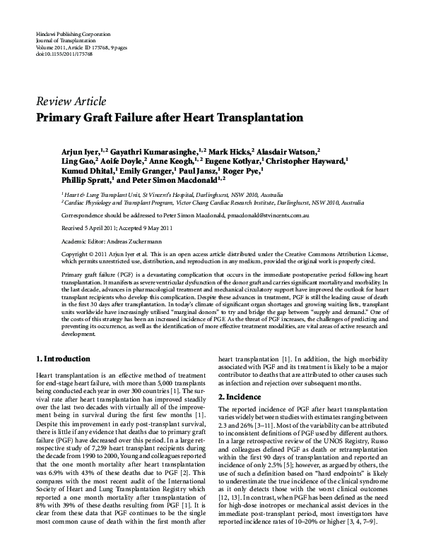 (PDF) Primary Graft Failure after Heart Transplantation: Risk Factors ...