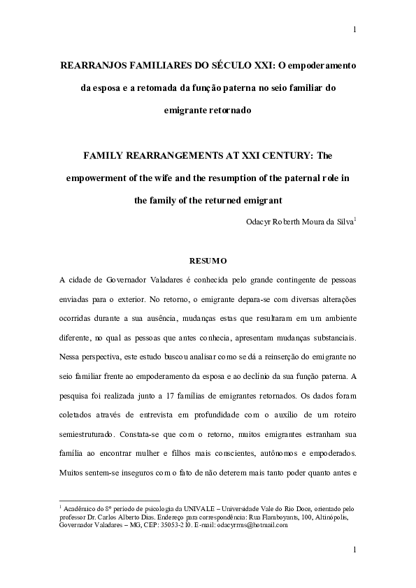 (PDF) REARRANJOS FAMILIARES DO SÉCULO XXI: O empoderamento da esposa e ...