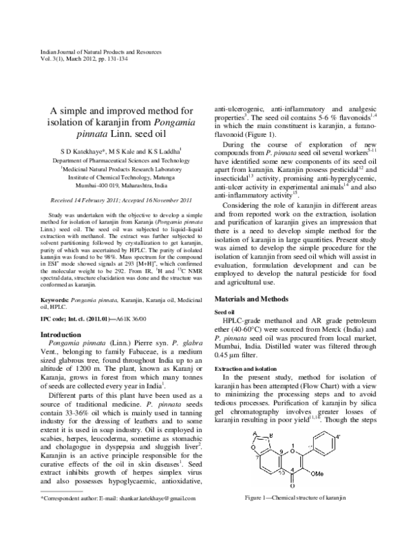 (PDF) A simple and improved method for isolation of karanjin from ...