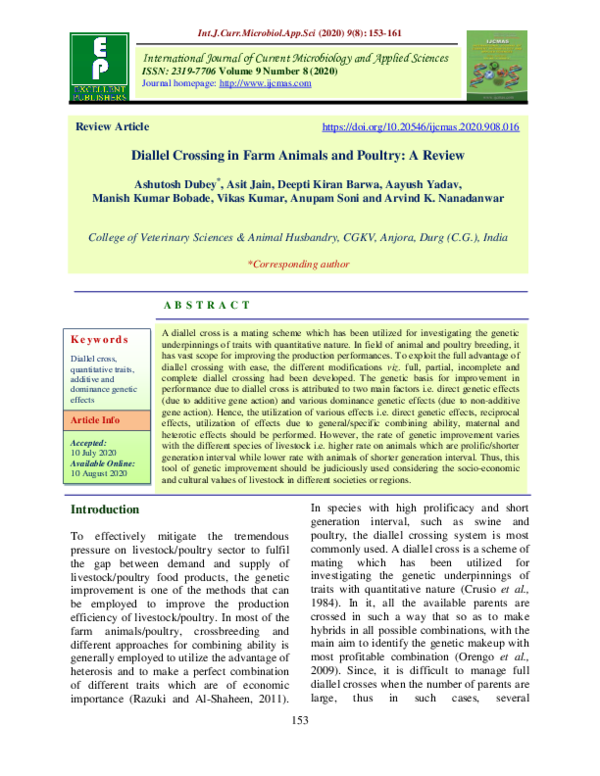 (PDF) Diallel Crossing in Farm Animals and Poultry: A Review