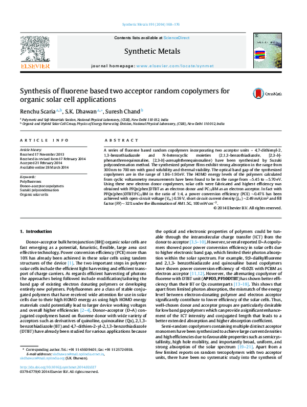 (PDF) Synthesis of fluorene based two acceptor random copolymers for ...