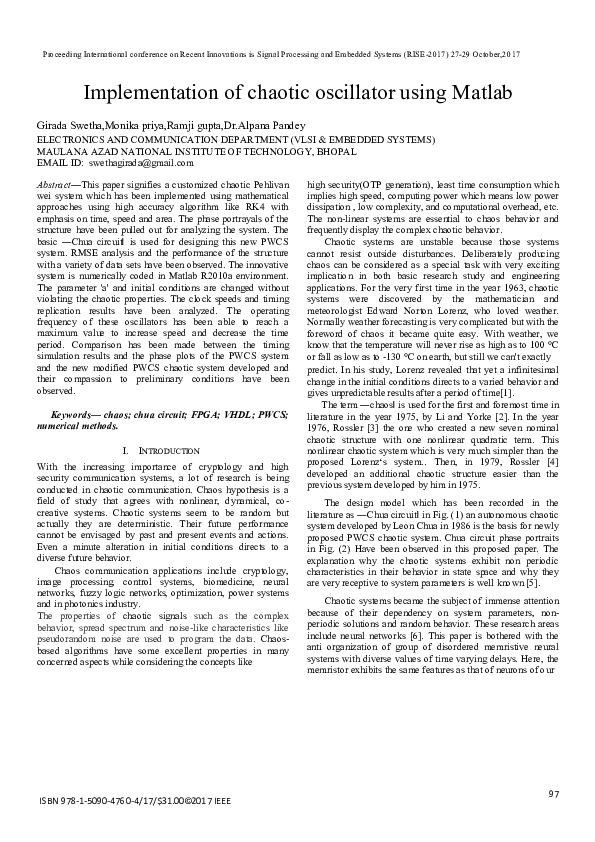 (PDF) Implementation of chaotic oscillator using Matlab