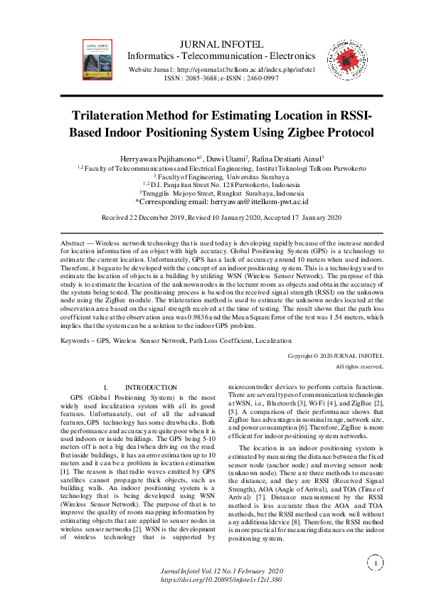 Pdf Trilateration Method For Estimating Location In Rssi Based Indoor