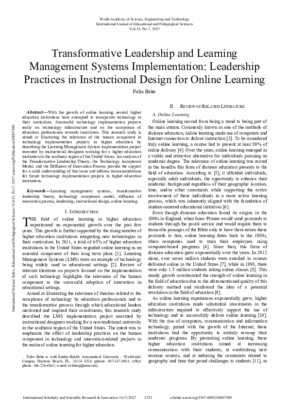 (PDF) Transformative Leadership And Learning Management Systems Implementation: Leadership ...
