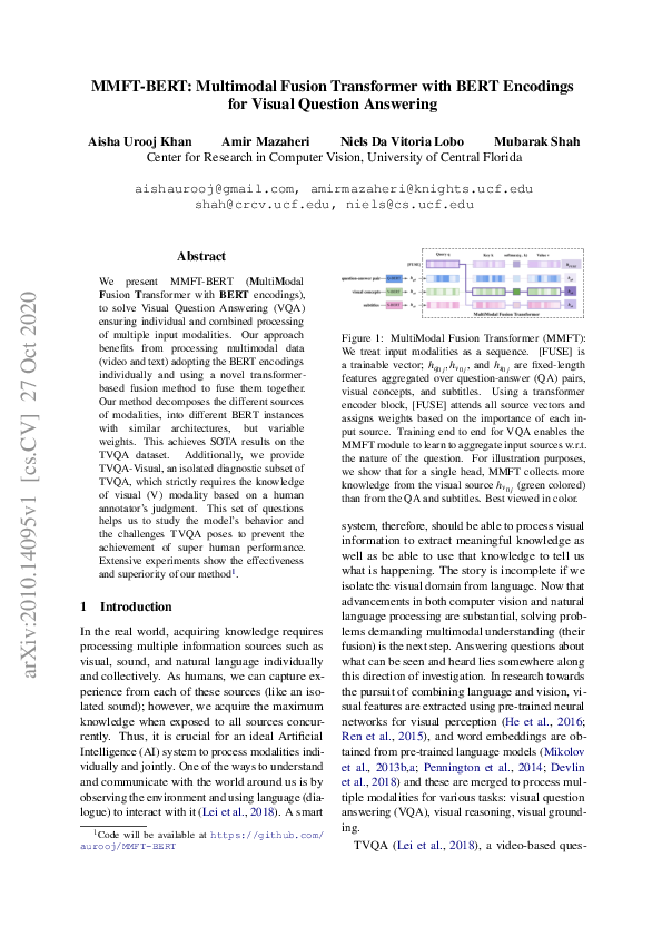 (PDF) MMFT-BERT: Multimodal Fusion Transformer with BERT Encodings for Visual Question Answering