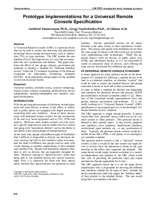 (PDF) Prototype implementations for a universal remote console ...