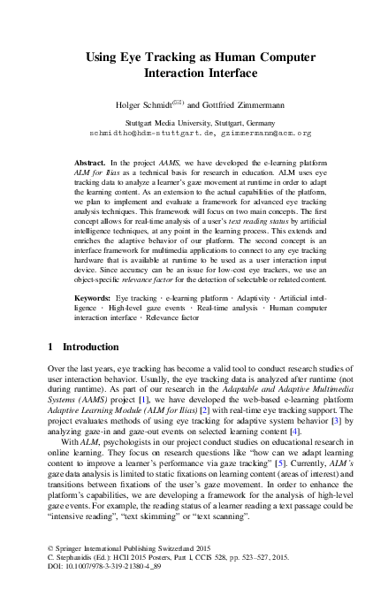Pdf Using Eye Tracking As Human Computer Interaction Interface