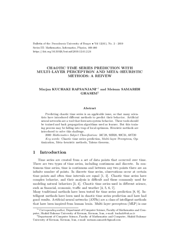 (PDF) Chaotic time series prediction with multi-layer perception and meta-heuristic methods: a ...