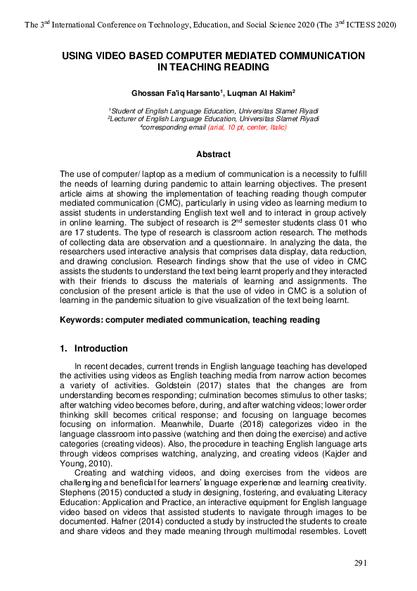 (PDF) Using Video Based Computer Mediated Communication in Teaching Reading