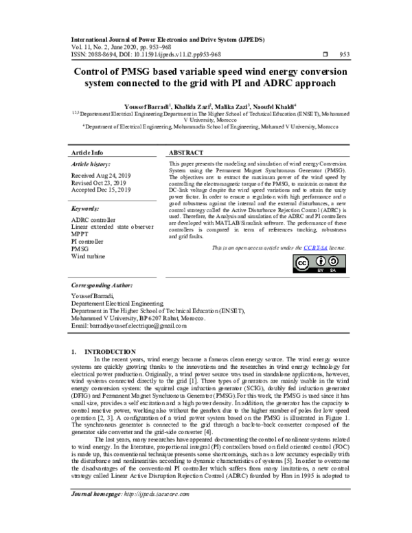 Pdf Control Of Pmsg Based Variable Speed Wind Energy Conversion System Connected To The Grid