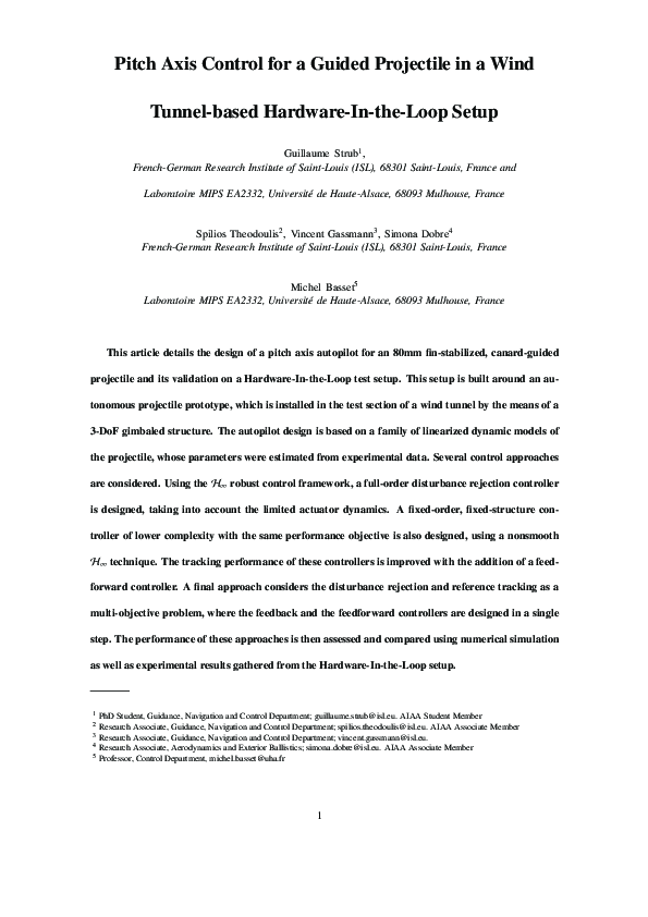 Pdf Pitch Axis Control For A Guided Projectile In A Wind Tunnel Based Hardware In The Loop Setup