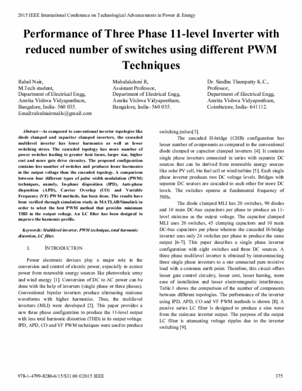(PDF) Performance of three phase 11-level inverter with reduced number of switches using ...