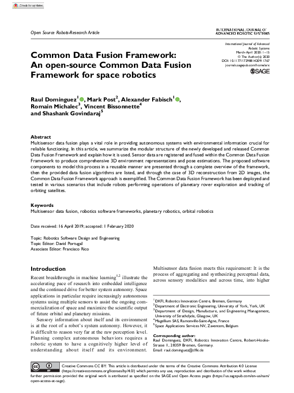 Pdf Common Data Fusion Framework An Open Source Common Data Fusion Framework For Space Robotics