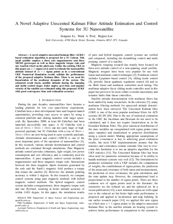 Pdf A Novel Adaptive Unscented Kalman Filter Attitude Estimation And