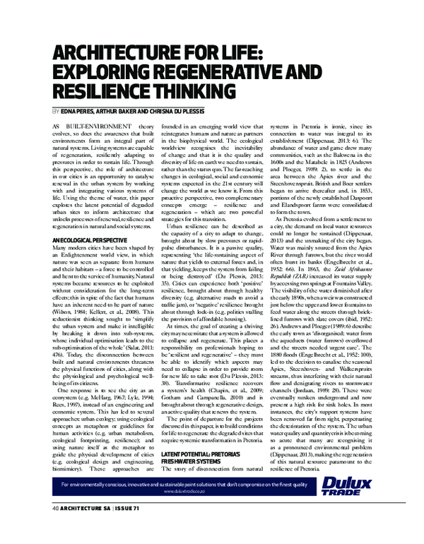 (PDF) Architecture for life : exploring regenerative and resilience thinking