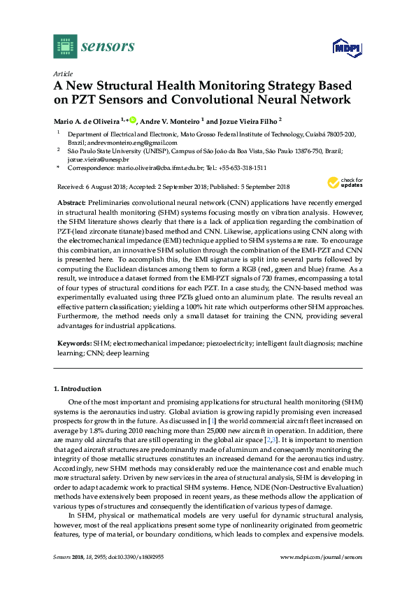 Pdf A New Structural Health Monitoring Strategy Based On Pzt Sensors And Convolutional Neural
