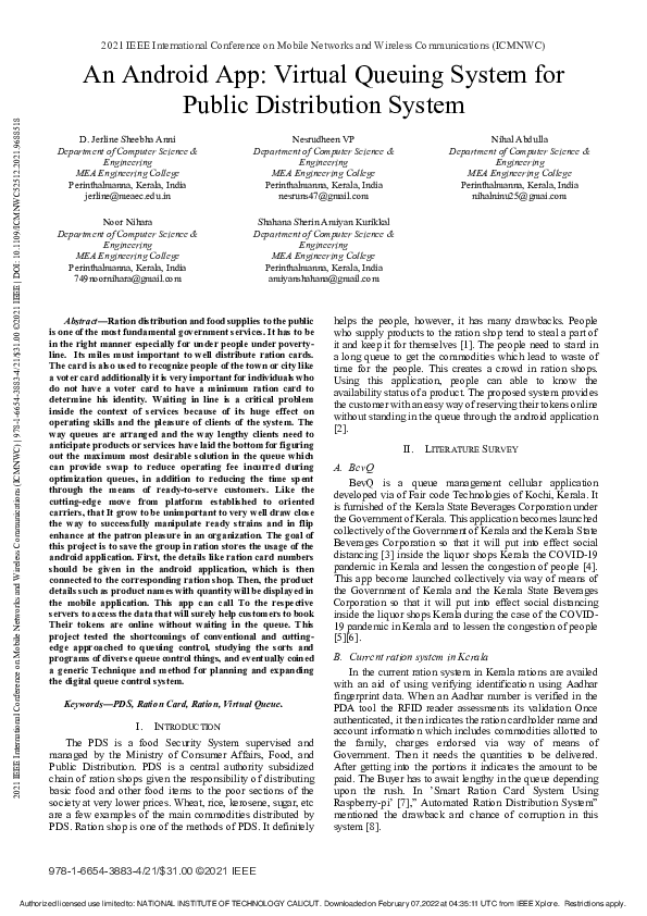 (PDF) An Android App: Virtual Queuing System for Public Distribution System