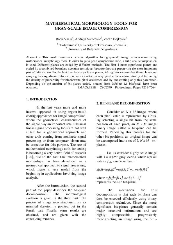 (PDF) Mathematical Morphology Tools for Gray-Scale Image Compression
