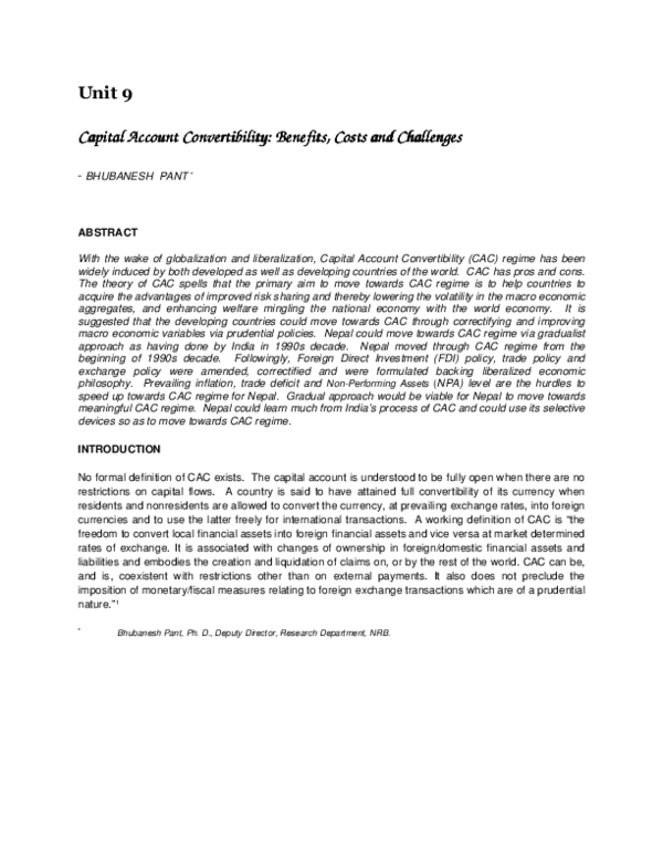 (PDF) Capital Account Convertibility: Benefits, Costs and Challenges