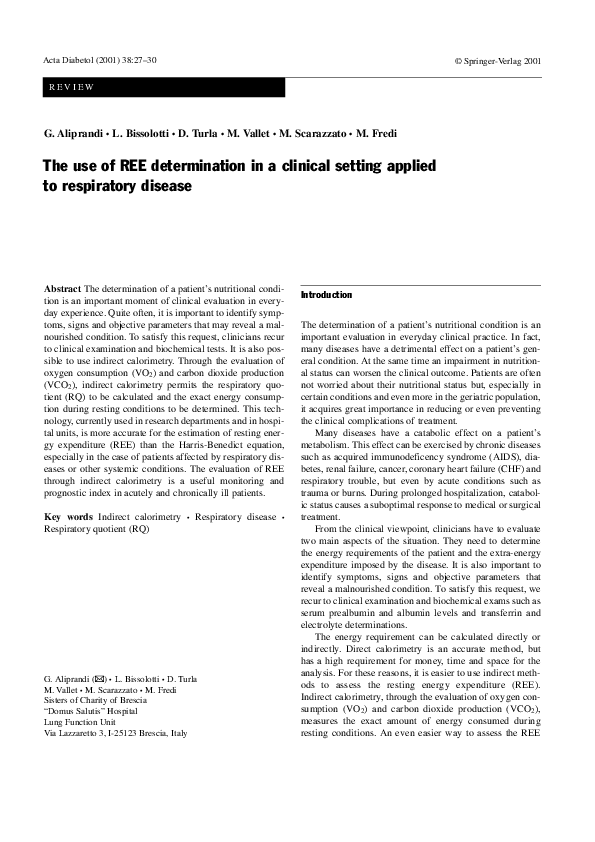 (PDF) The use of REE determination in a clinical setting applied to ...